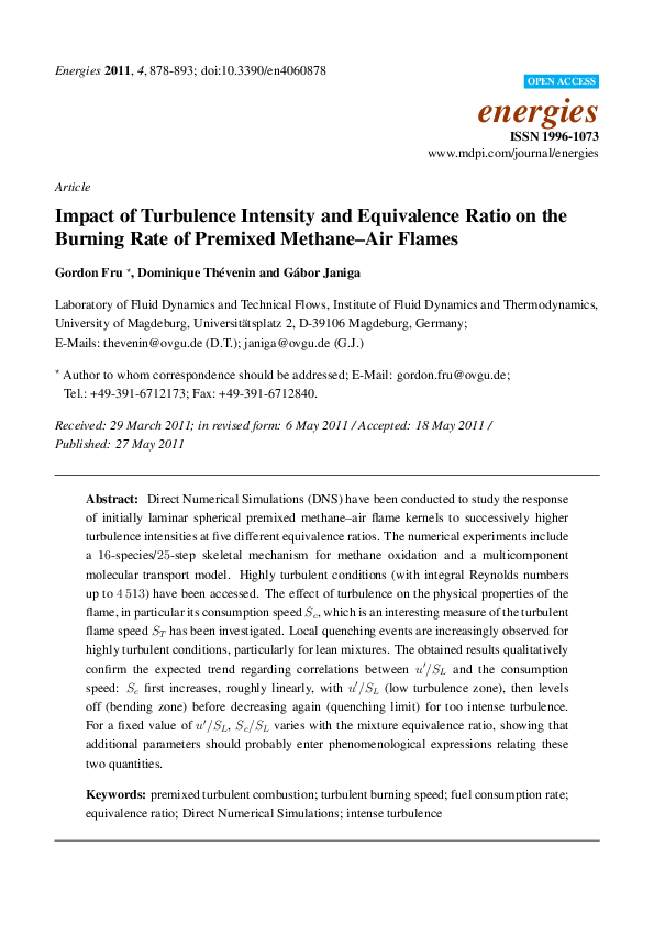 (PDF) Turbulence and Equivalence Ratio Effects on Flame