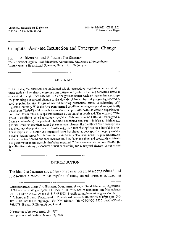 (PDF) Computer‐Assisted Instruction and Conceptual Change