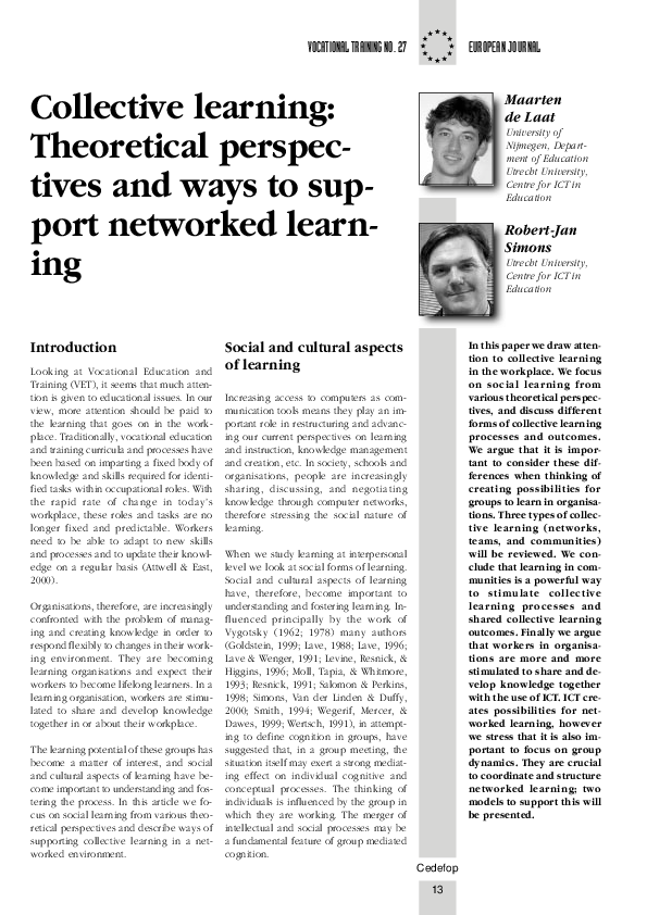 (PDF) Collective learning: Theoretical perspectives and ways to support ...