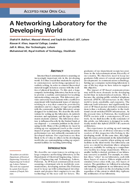 (PDF) A networking laboratory for the developing world | Mir Muddassir Ali - Academia.edu