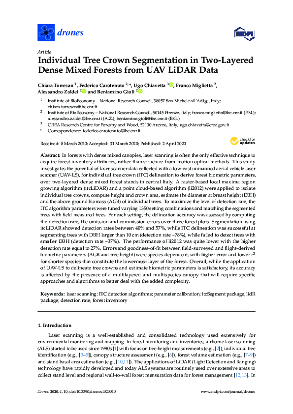Pdf Individual Tree Crown Segmentation In Two Layered Dense Mixed
