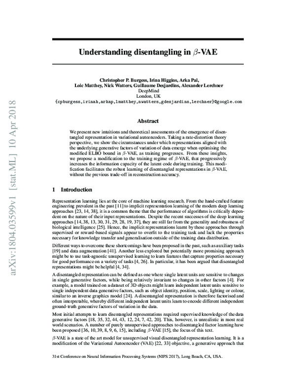 (PDF) Understanding disentangling in $\beta$-VAE