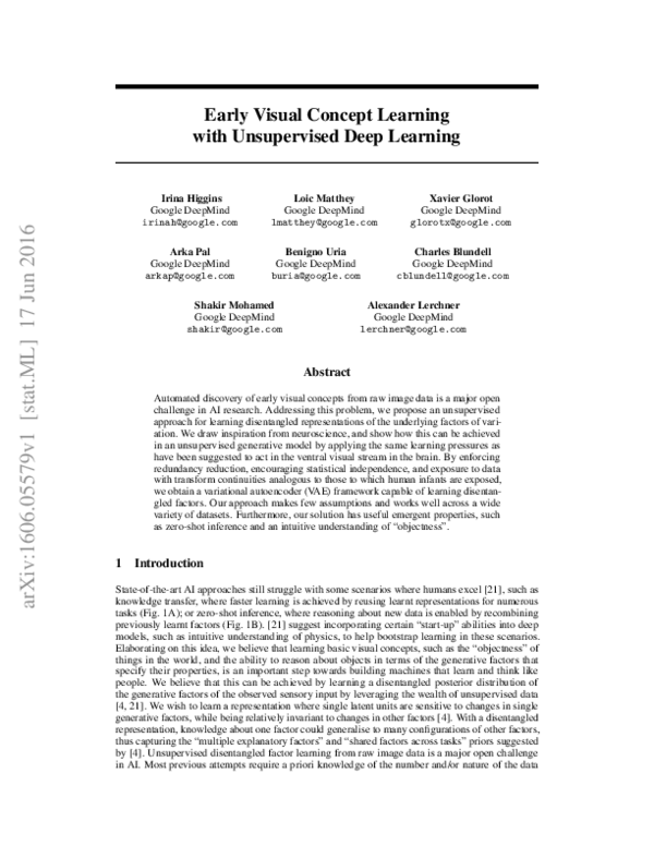 Pdf Early Visual Concept Learning With Unsupervised Deep Learning Arka Pal