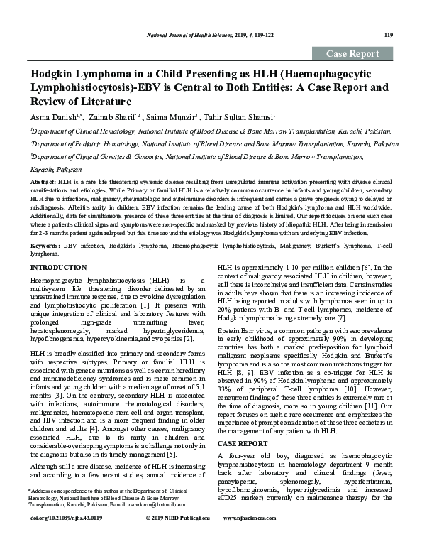 (PDF) Hodgkin Lymphoma in a Child Presenting as HLH (Haemophagocytic ...