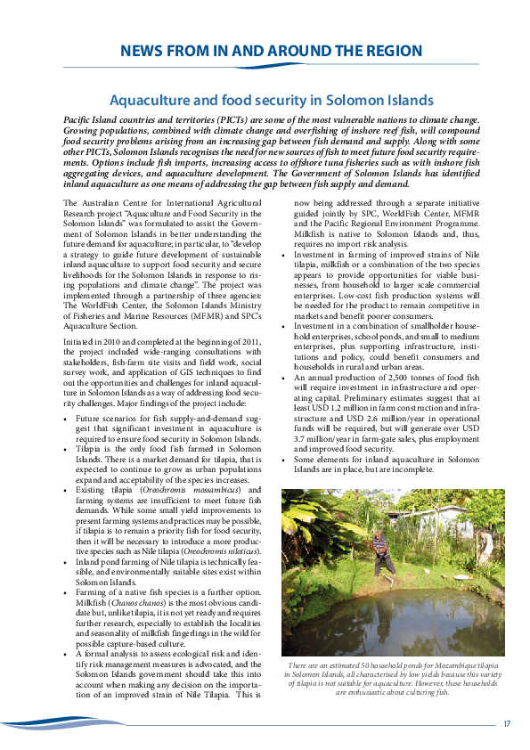 (PDF) Aquaculture and food security in Solomon Islands