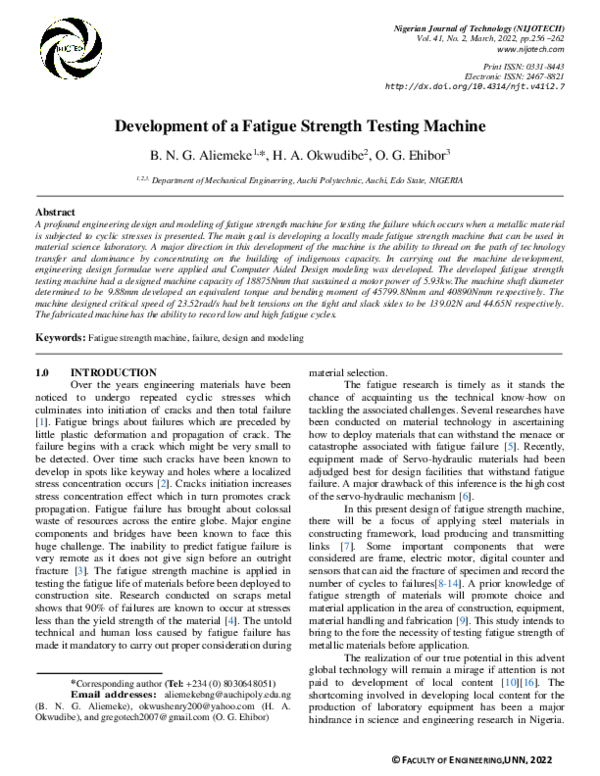 (PDF) Development of a fatigue strength testing machine