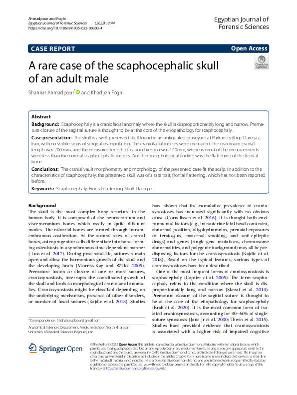 (PDF) A rare case of the scaphocephalic skull of an adult male