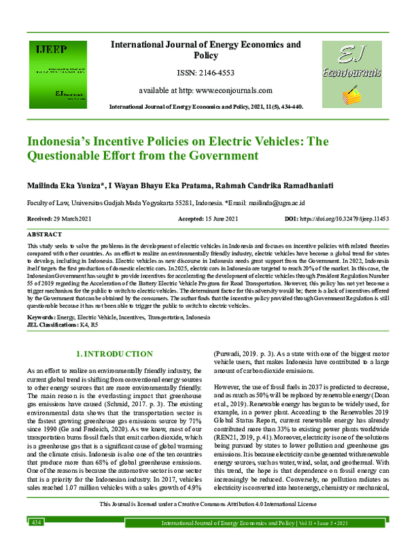 (PDF) Indonesia’s Incentive Policies on Electric Vehicles: The ...