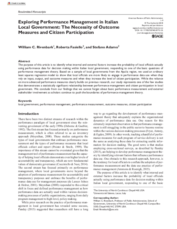 (PDF) Exploring Performance Management in Italian Local Government: The Necessity of Outcome ...