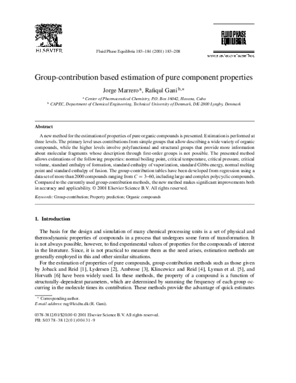 (PDF) Group-contribution based estimation of pure component properties