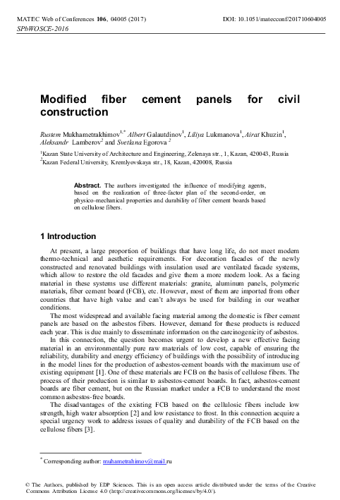 (PDF) Modified fiber cement panels for civil construction