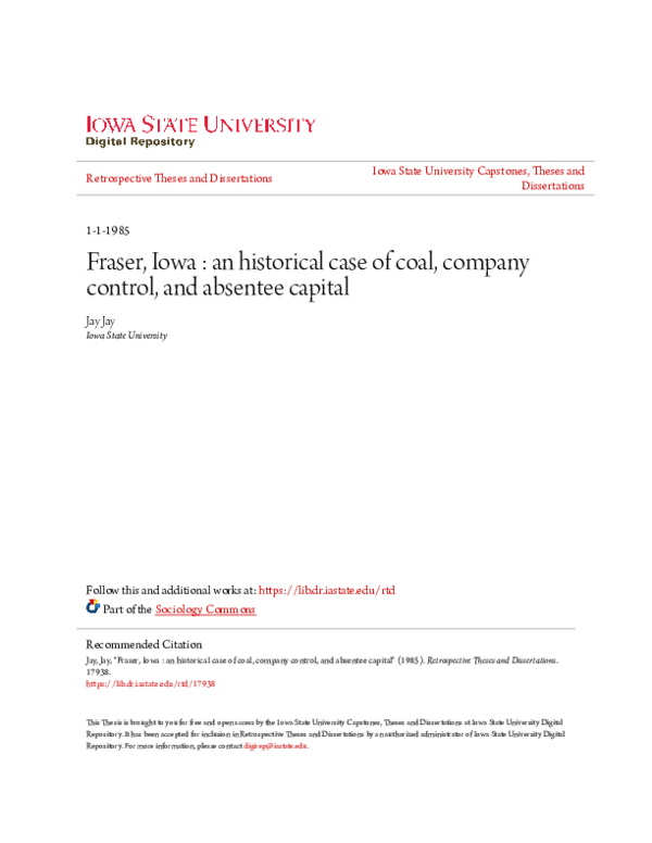 (PDF) Fraser, Iowa : an historical case of coal, company control, and ...