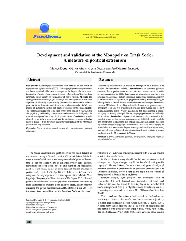(PDF) Development and validation of the Monopoly on Truth Scale. A ...