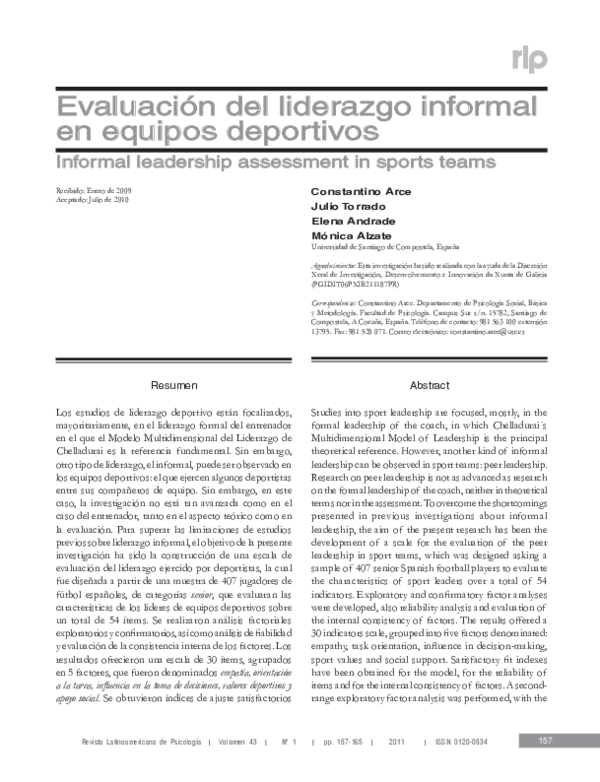 (PDF) Evaluación del liderazgo informal en equipos deportivos