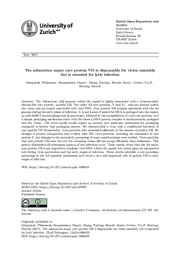 (PDF) The adenovirus major core protein VII is dispensable for virion ...
