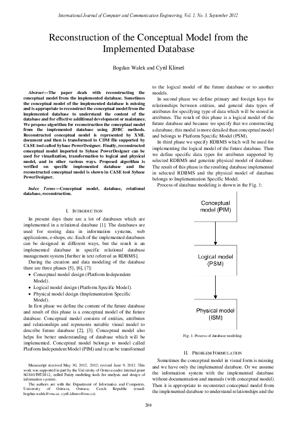 (PDF) Reconstruction of the Conceptual Model from the Implemented Database