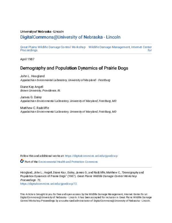 (PDF) Demography and population dynamics of prairie dogs