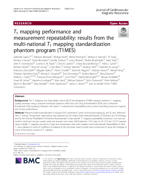 (PDF) T1 mapping performance and measurement repeatability: results ...