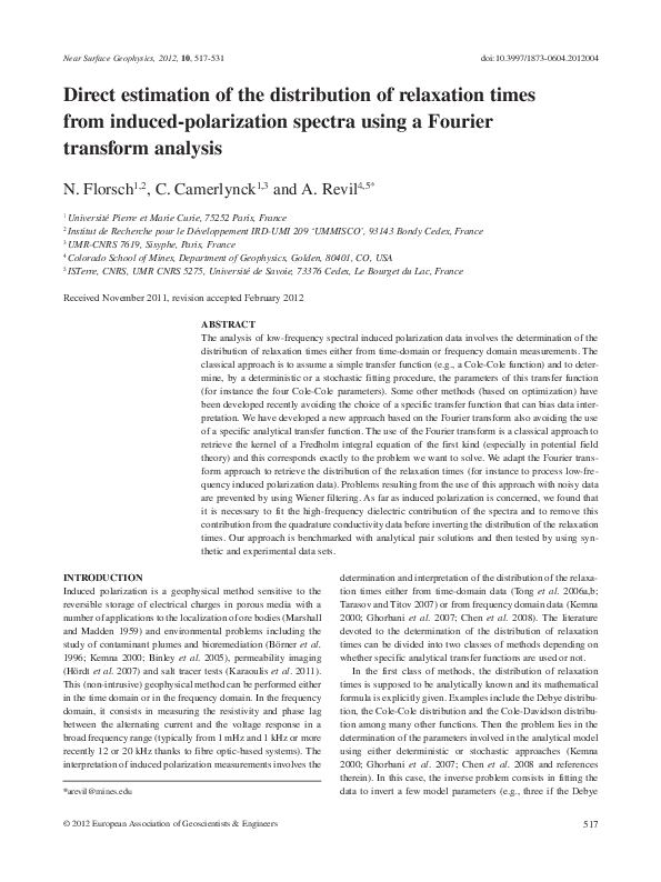 (PDF) Direct estimation of the distribution of relaxation times from induced-polarization ...