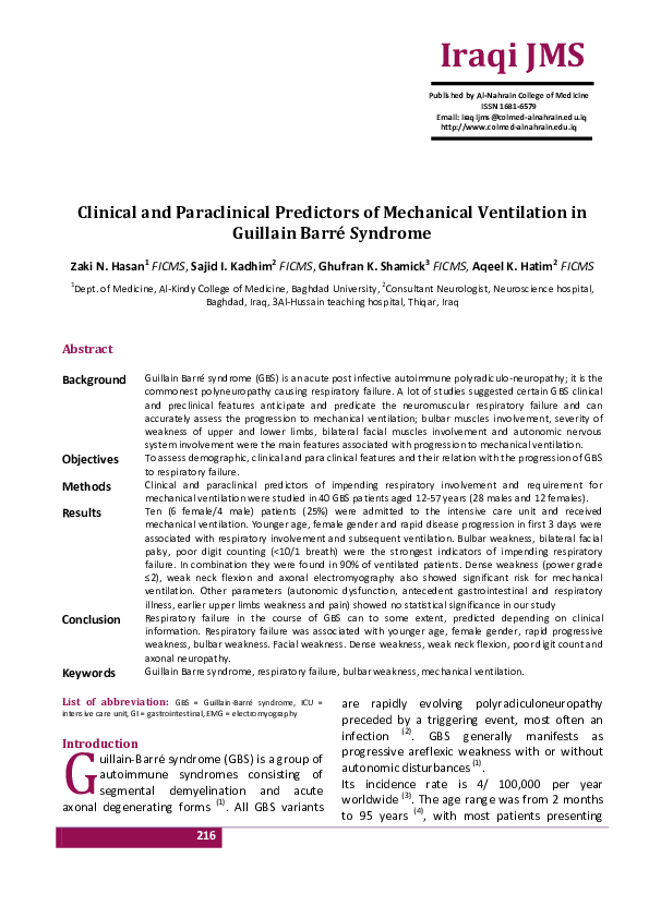 (PDF) Clinical and Paraclinical Predictors of Mechanical Ventilation in ...