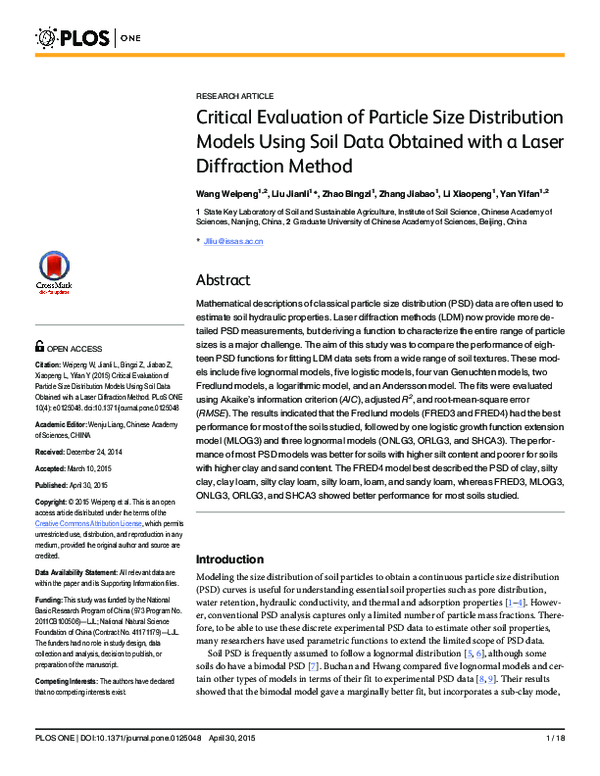 Pdf Critical Evaluation Of Particle Size Distribution Models Using