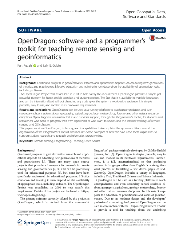 (PDF) OpenDragon: software and a programmer’s toolkit for teaching remote sensing and geoinformatics