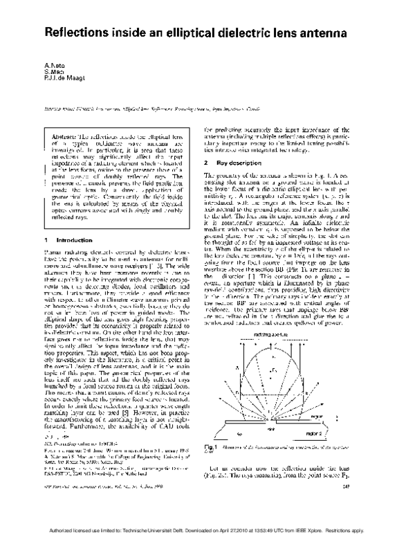 (PDF) Reflections inside an elliptical dielectric lens antenna