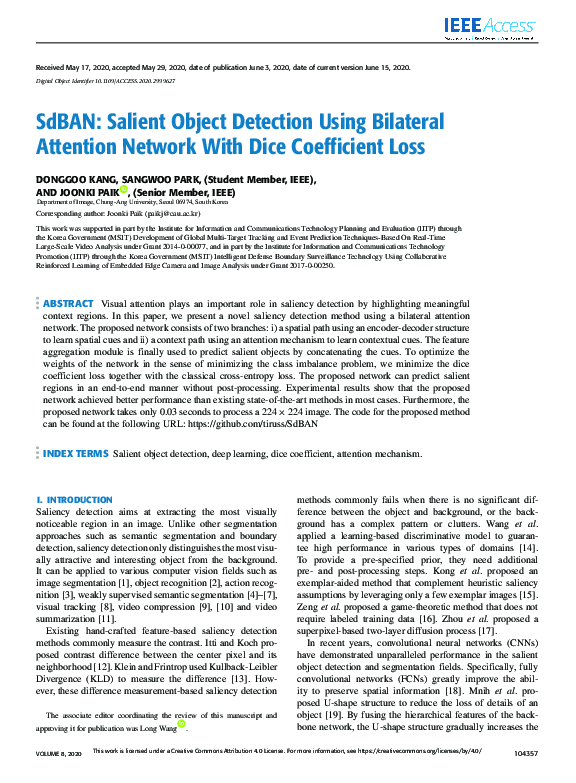 (PDF) SdBAN: Salient Object Detection Using Bilateral Attention Network With Dice Coefficient Loss