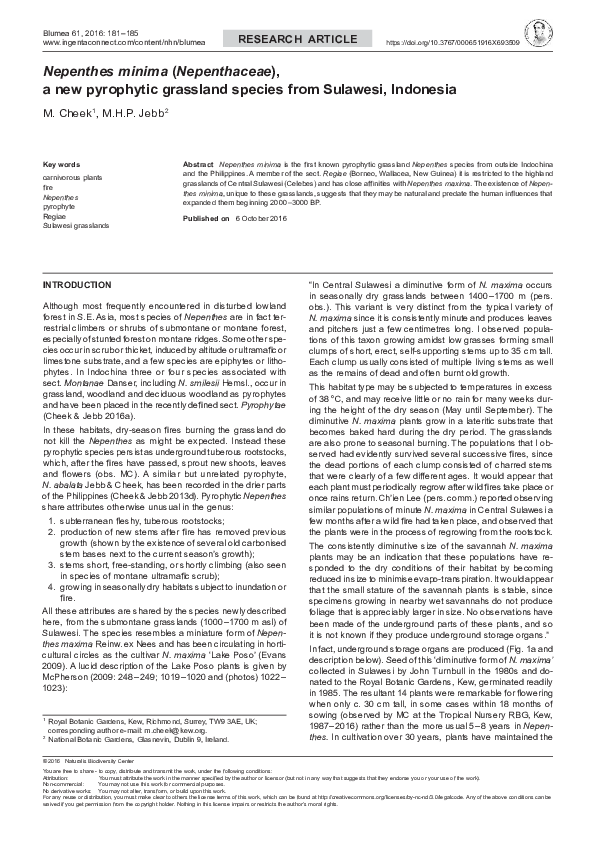 (PDF) Nepenthes minima (Nepenthaceae), a new pyrophytic grassland ...
