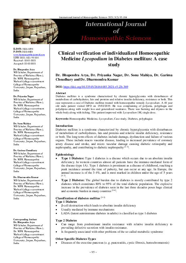 (PDF) Clinical verification of individualized Homoeopathic Medicine ...