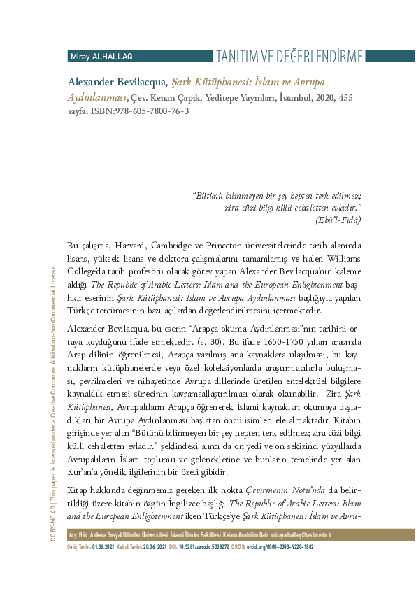 (PDF) Alexander Bevilacqua, Şark Kütüphanesi: İslam ve Avrupa ...