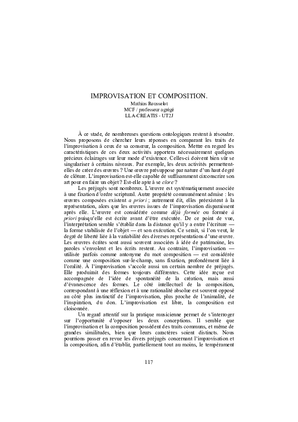 (PDF) Improvisation et composition | Mathias Rousselot - Academia.edu