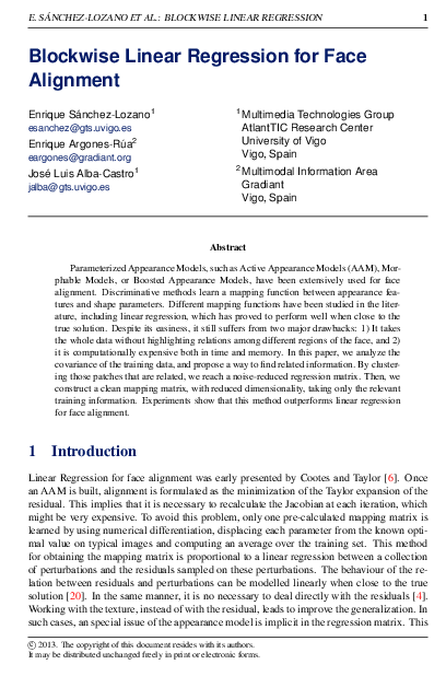(PDF) Blockwise Linear Regression for Face Alignment