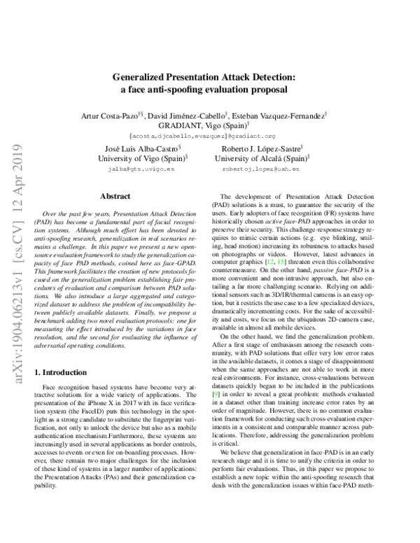 (PDF) Generalized Presentation Attack Detection: a face anti-spoofing evaluation proposal