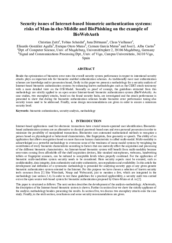 (PDF) Security issues of Internet-based biometric authentication ...