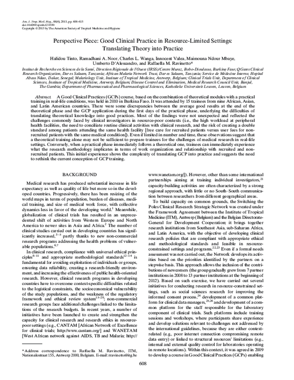 (PDF) Good Clinical Practice in Resource-Limited Settings: Translating Theory into Practice