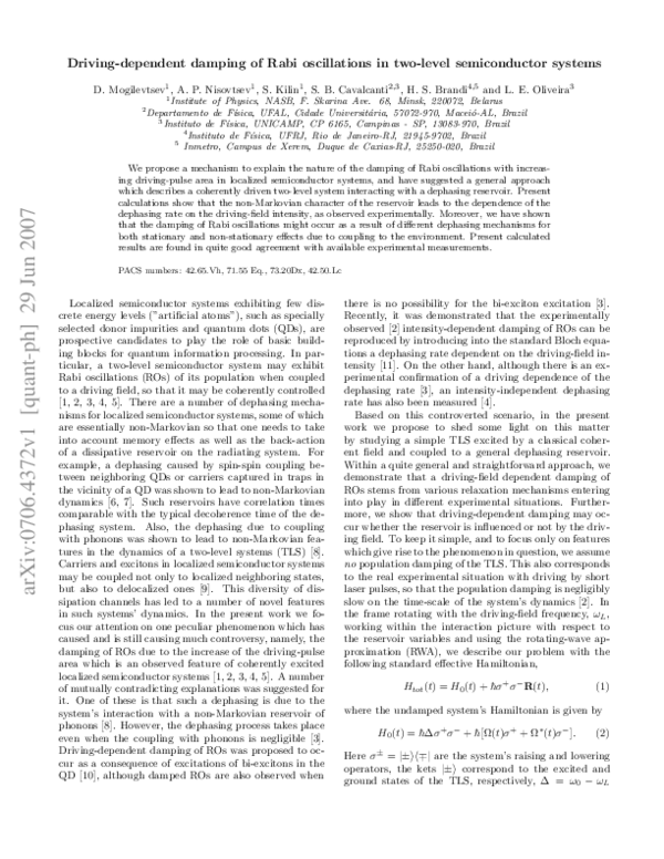 (PDF) Driving-Dependent Damping of Rabi Oscillations in Two-Level Semiconductor Systems