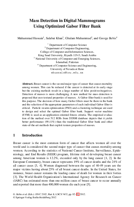 (PDF) Mass detection in digital mammograms using optimized Gabor filter ...