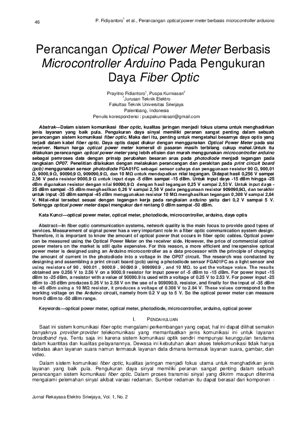 (PDF) Perancangan Optical Power Meter Berbasis Microcontroller Arduino ...