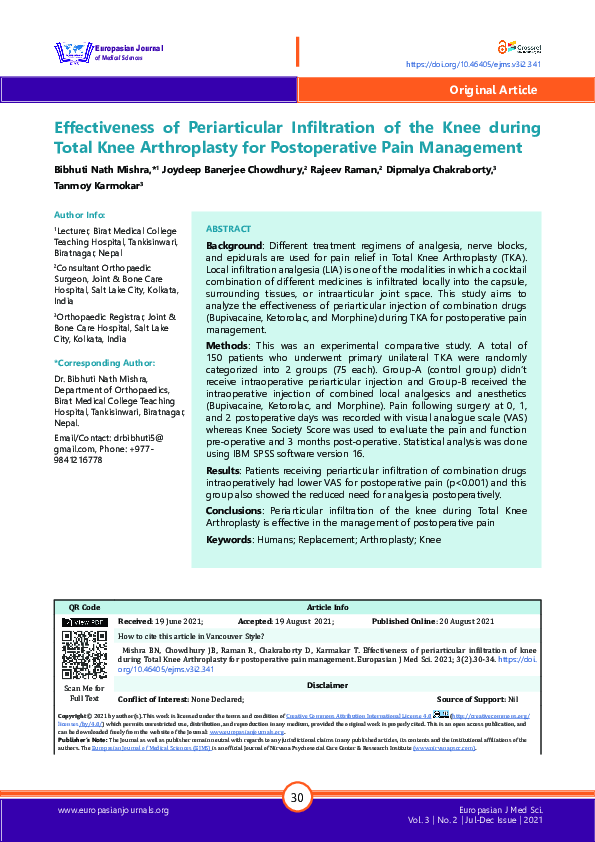(PDF) Effectiveness of Periarticular Infiltration of the Knee during ...