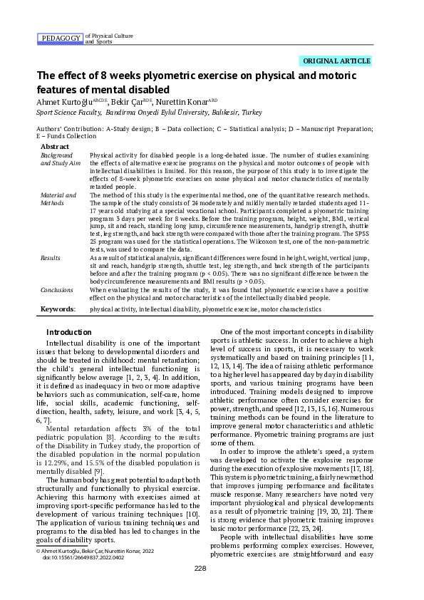 (PDF) The effect of 8 weeks plyometric exercise on physical and motoric ...