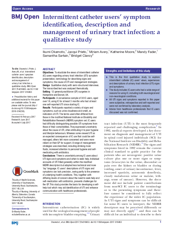 (PDF) Intermittent catheter users’ symptom identification, description ...