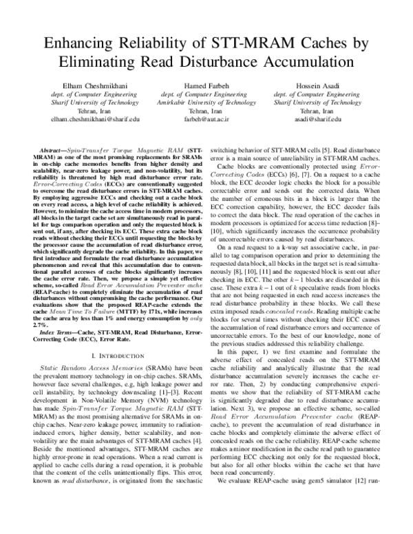 (PDF) Enhancing Reliability of STT-MRAM Caches by Eliminating Read Disturbance Accumulation