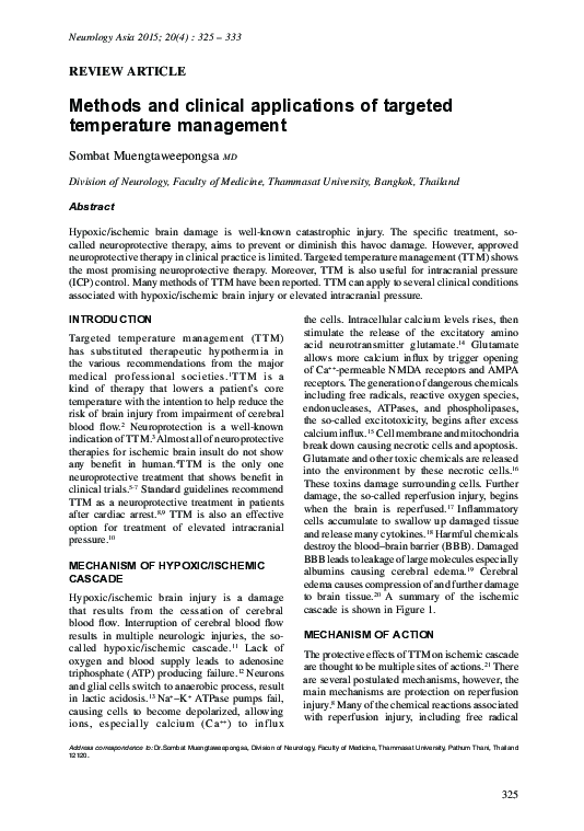 (PDF) Methods and clinical applications of targeted temperature management