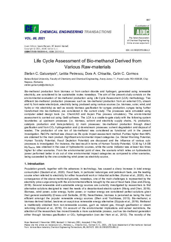 (PDF) Life Cycle Assessment of Bio-methanol Derived from Various Raw ...