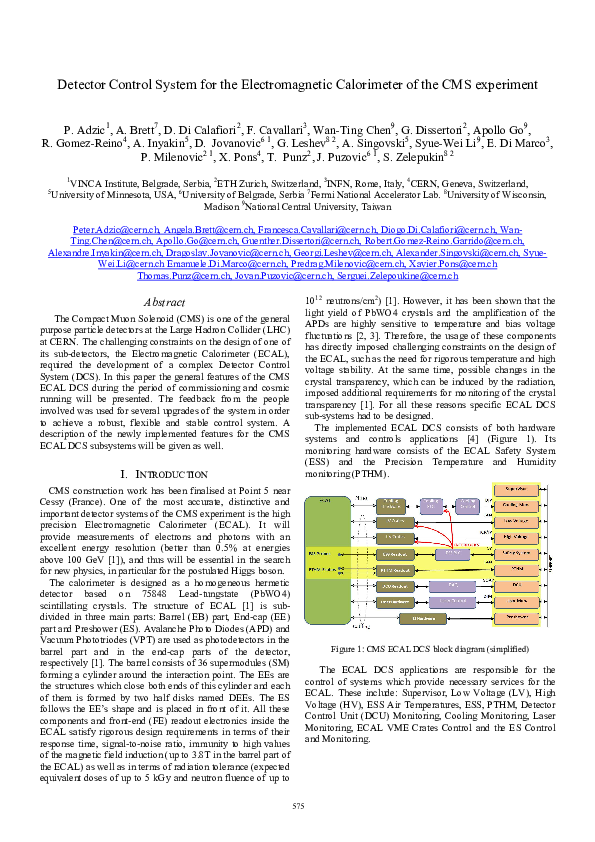 Pdf Detector Control System For The Electromagnetic Calorimeter Of The Cms Experiment