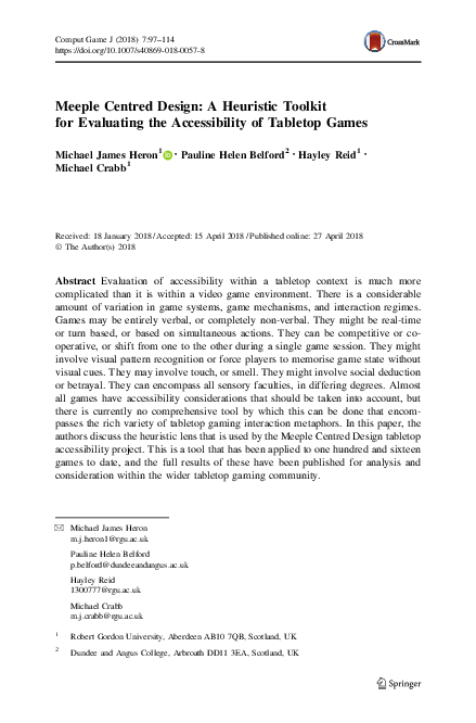 (PDF) Meeple Centred Design: A Heuristic Toolkit for Evaluating the ...