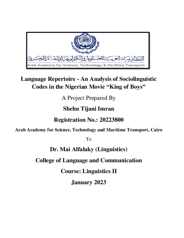 (PDF) Language Repertoire -An Analysis of Sociolinguistic Codes in the ...