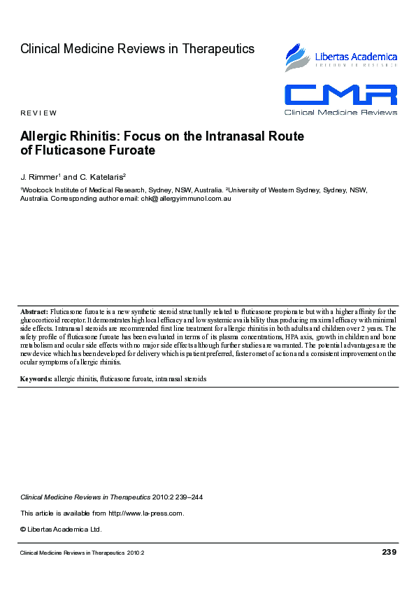 (PDF) Allergic Rhinitis: Focus on the Intranasal Route of Fluticasone ...