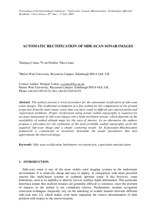 (PDF) Automatic Rectification of Side-Scan Sonar Images